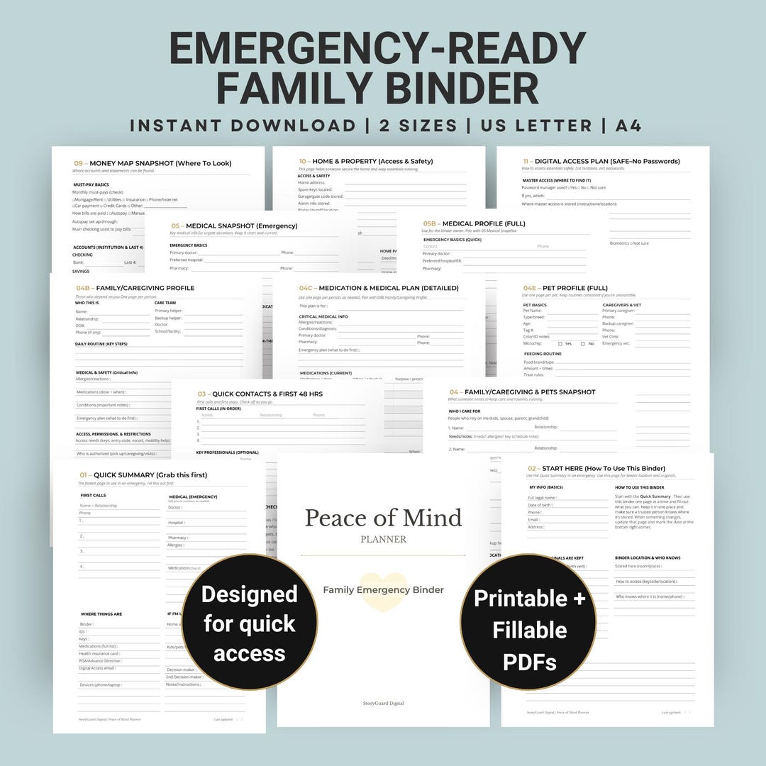 Emergency Binder Printable Medical Information Family Contacts Aging ...