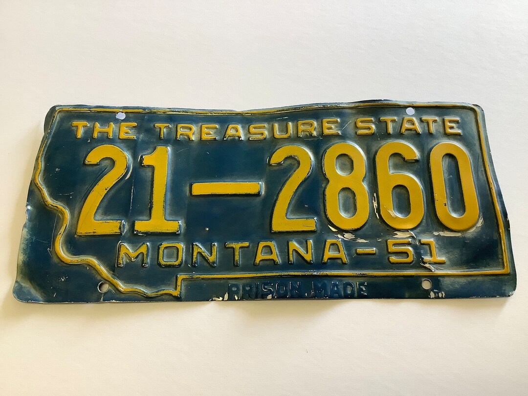 1951 Montana PRISON MADE Metal License Plate,toole County/shelby, 21 ...