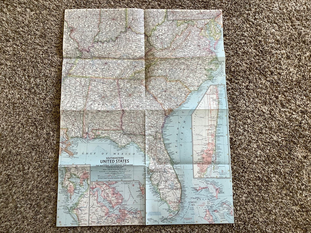 1958 National Geographic southeastern United States Map, No.1 ATLAS ...