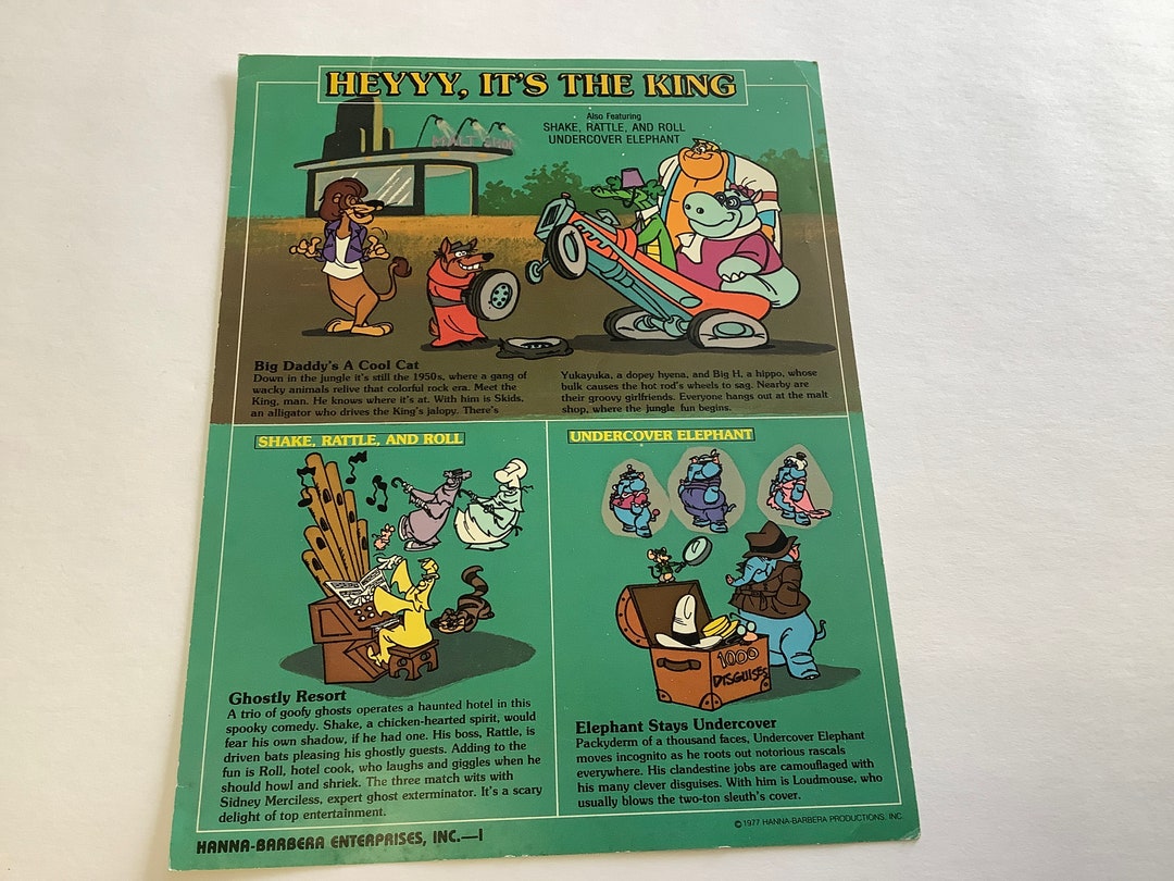 1977 Hanna-barbera heyyy, ITS THE KING Cartoon Display Card, 3 Cartoons ...