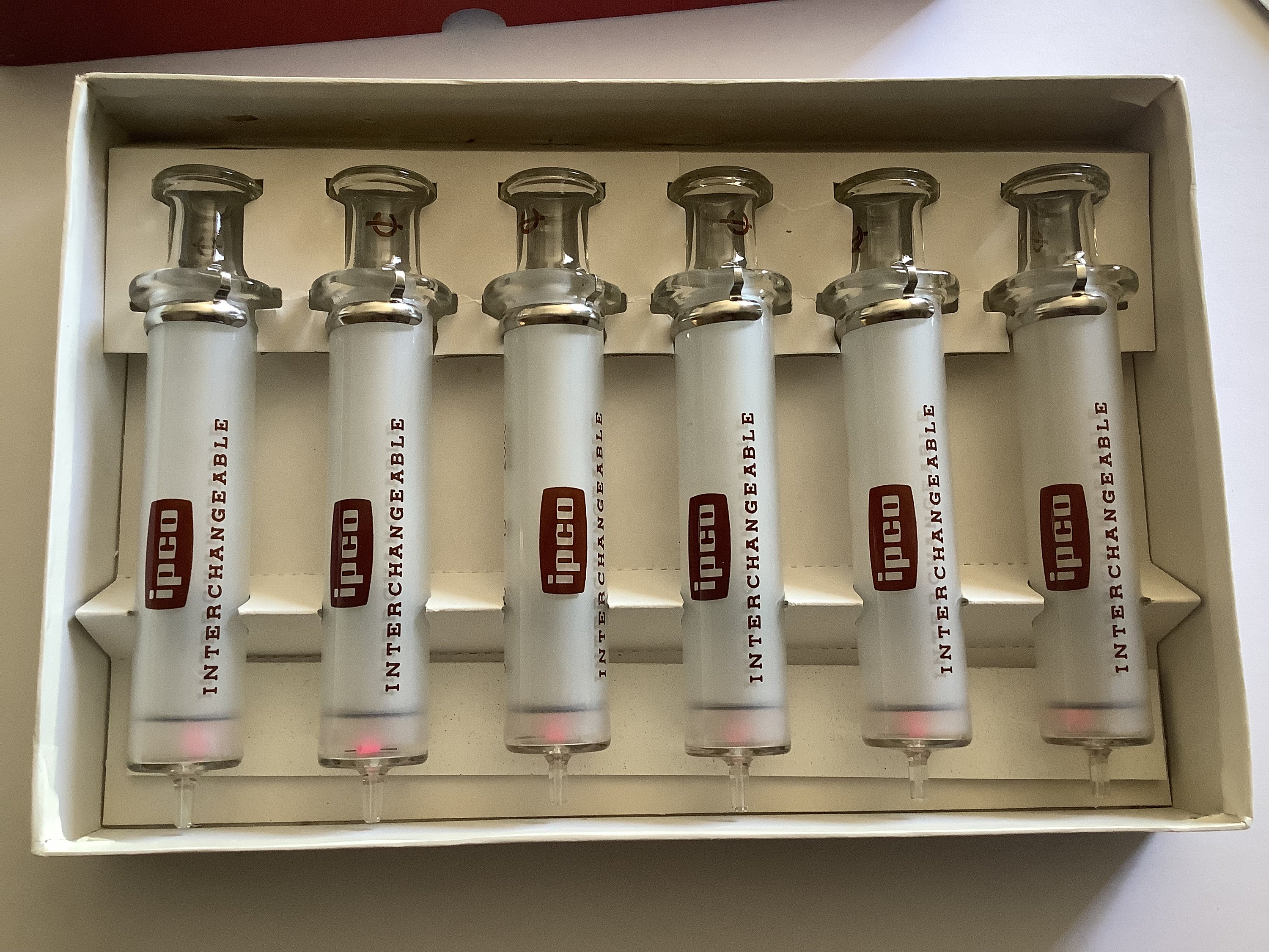 1983 IPCO HYPODERMIC SYRINGES Interchangeable Type, Set of 6, Never ...