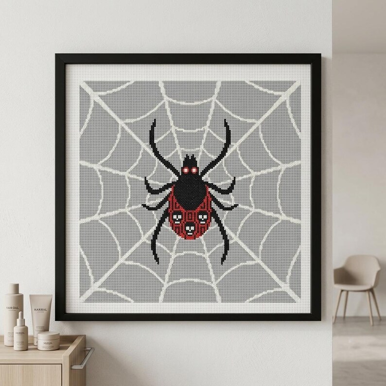 Spooky Spider Cross Stitch Pattern | Halloween Web Ornament Embroidery ...