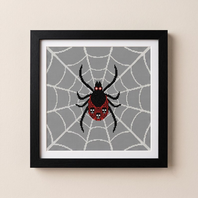 Spooky Spider Cross Stitch Pattern | Halloween Web Ornament Embroidery ...