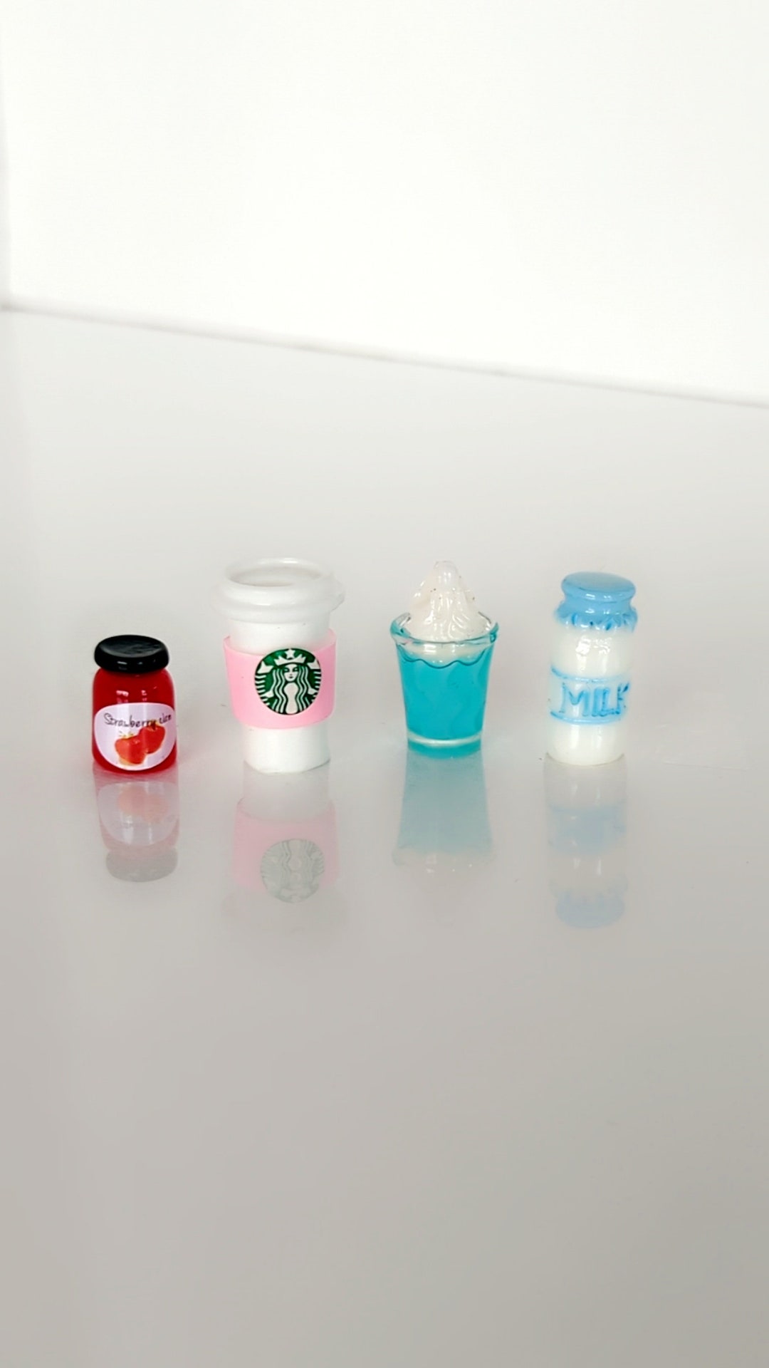 4 Miniature Drinks, Miniature Coffee Cup, Tiny Milk, Miniature Jelly ...