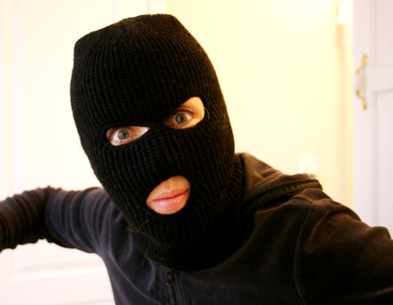 VINTAGE 70's Ski Mask Black Bank Robber Ski Mask. Cat | Etsy