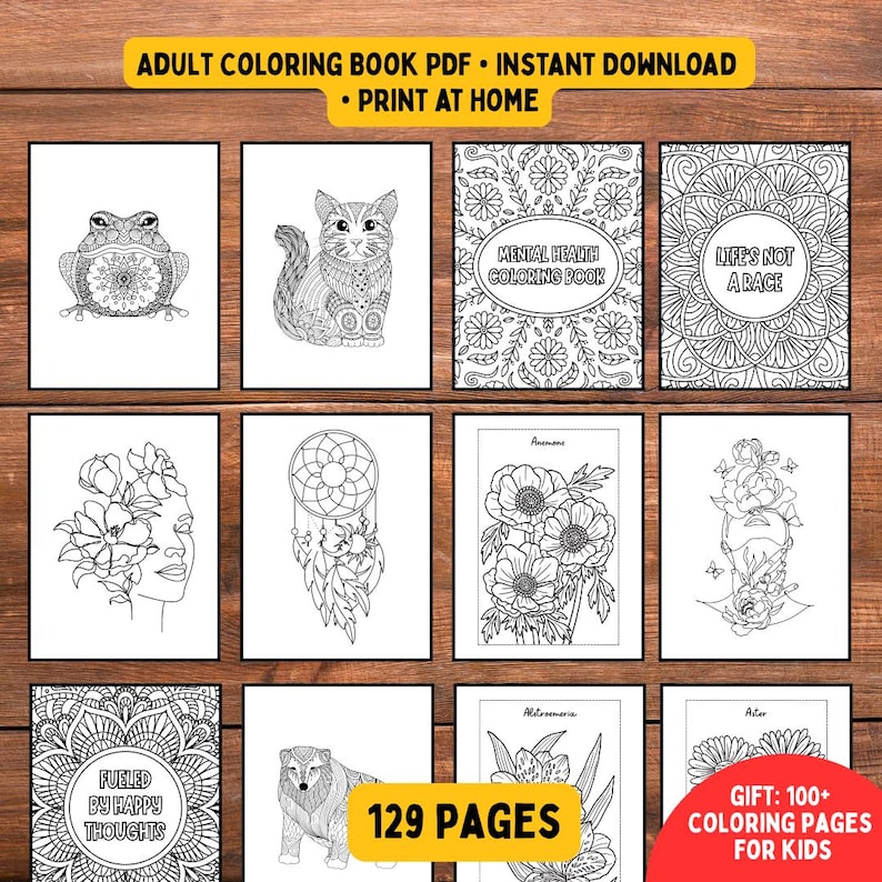 Adult Coloring Book Bundle | Flowers, Animals, Sports, Mandalas (PDF ...