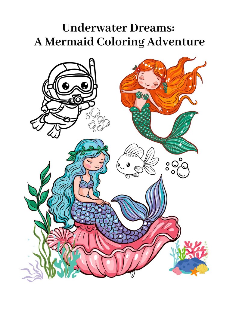 Mermaid Story & Coloring Book PDF | Printable Kids Activity Book ...