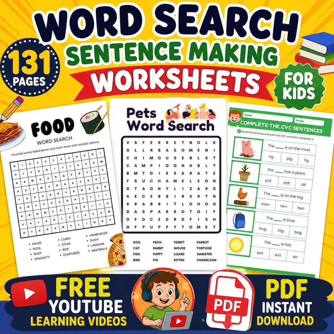Kids English Workbook | Word Search, Sentence Writing, Vocabulary (PDF ...