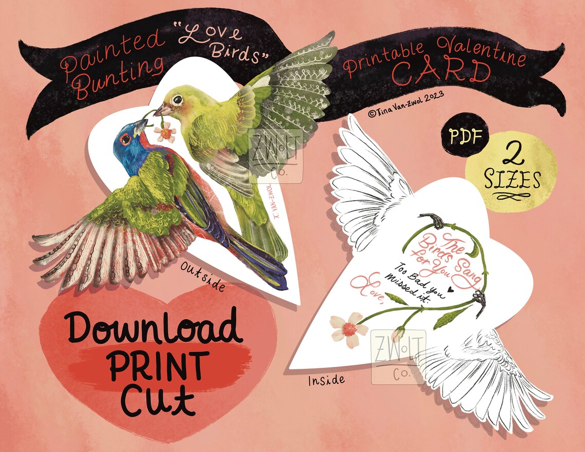 Love Bird Valentine Card, Printable Card for Her, Blank Option, Instant ...