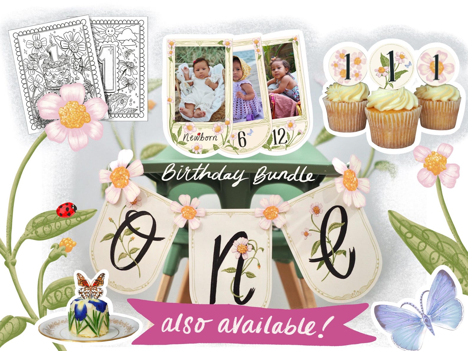 First Birthday Banner Printable | ONE Banner | Wildflower First ...