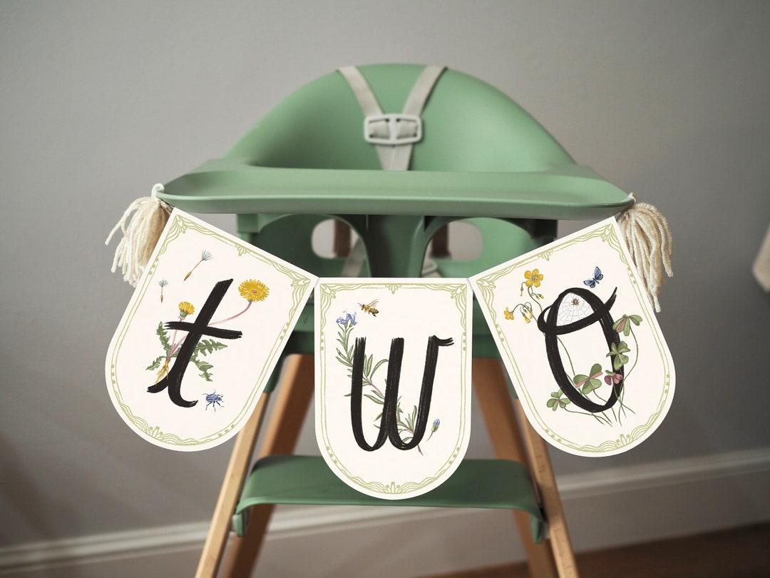 Two Botanical Birthday Banner, Two Banner, 2 Birthday, Two High Chair ...