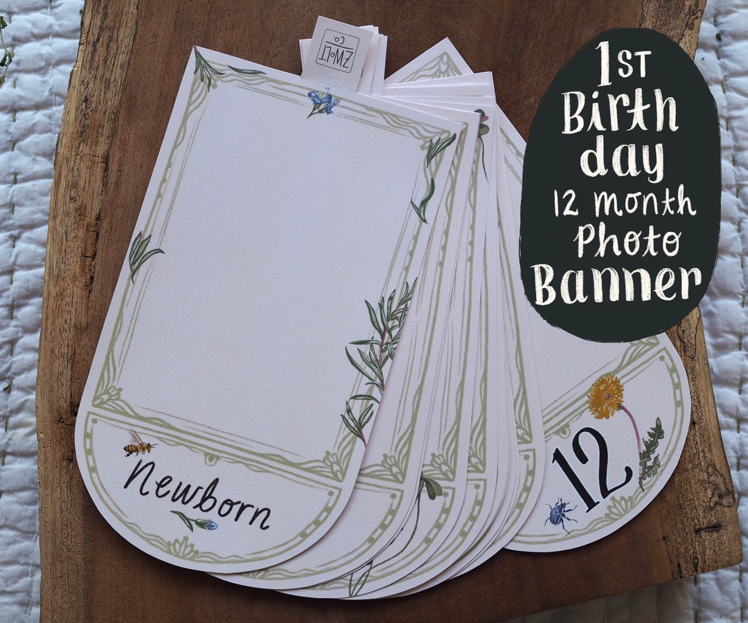 Botanical First Birthday 12 Month Photo Banner, Milestone Banner, 1st ...