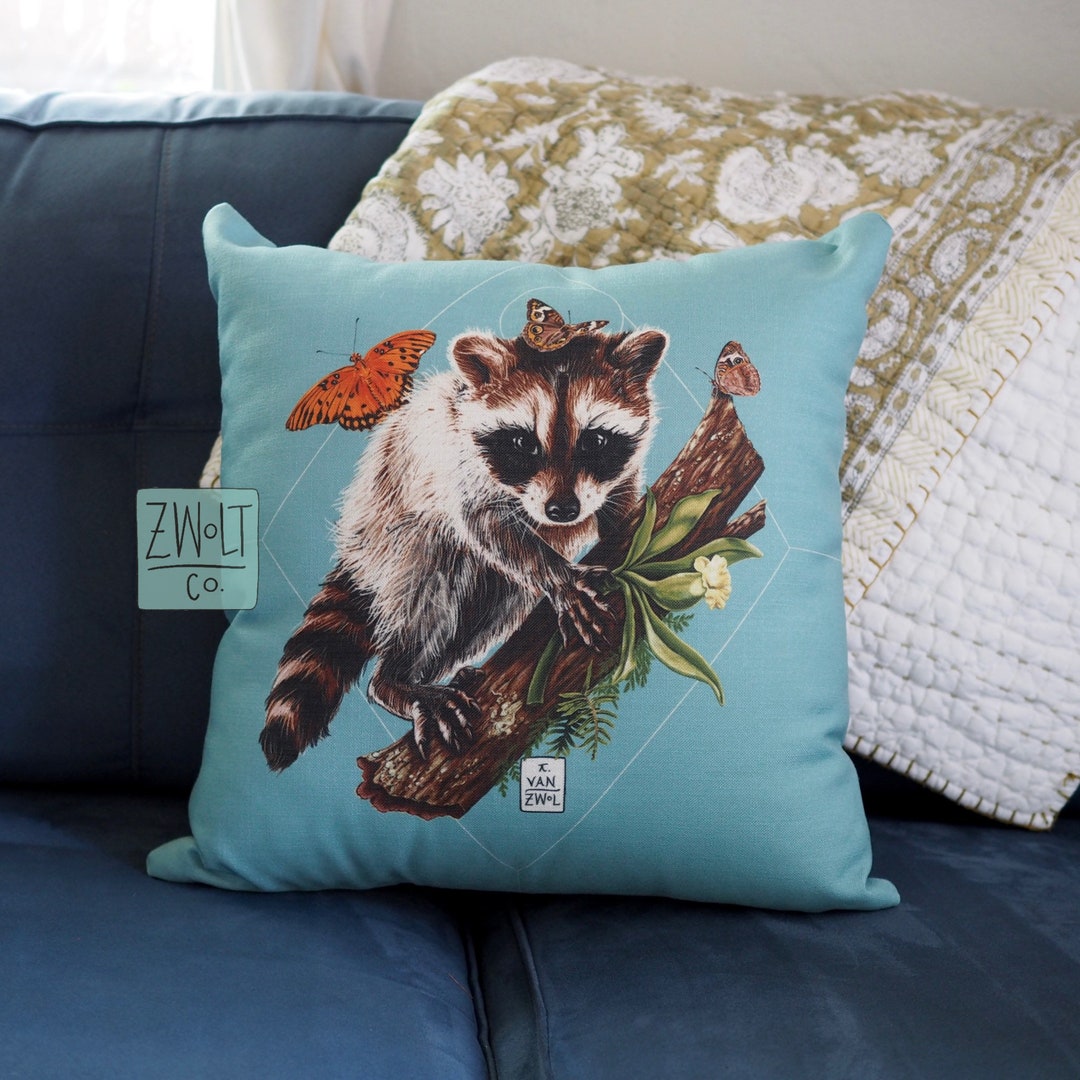 Baby Raccoon & Butterflies Throw Pillow 18x18 Pillow - Etsy