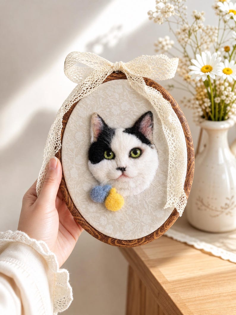 Custom Needle Felted Pet Portrait Personalized Dog Cat Embroidery Hoop ...