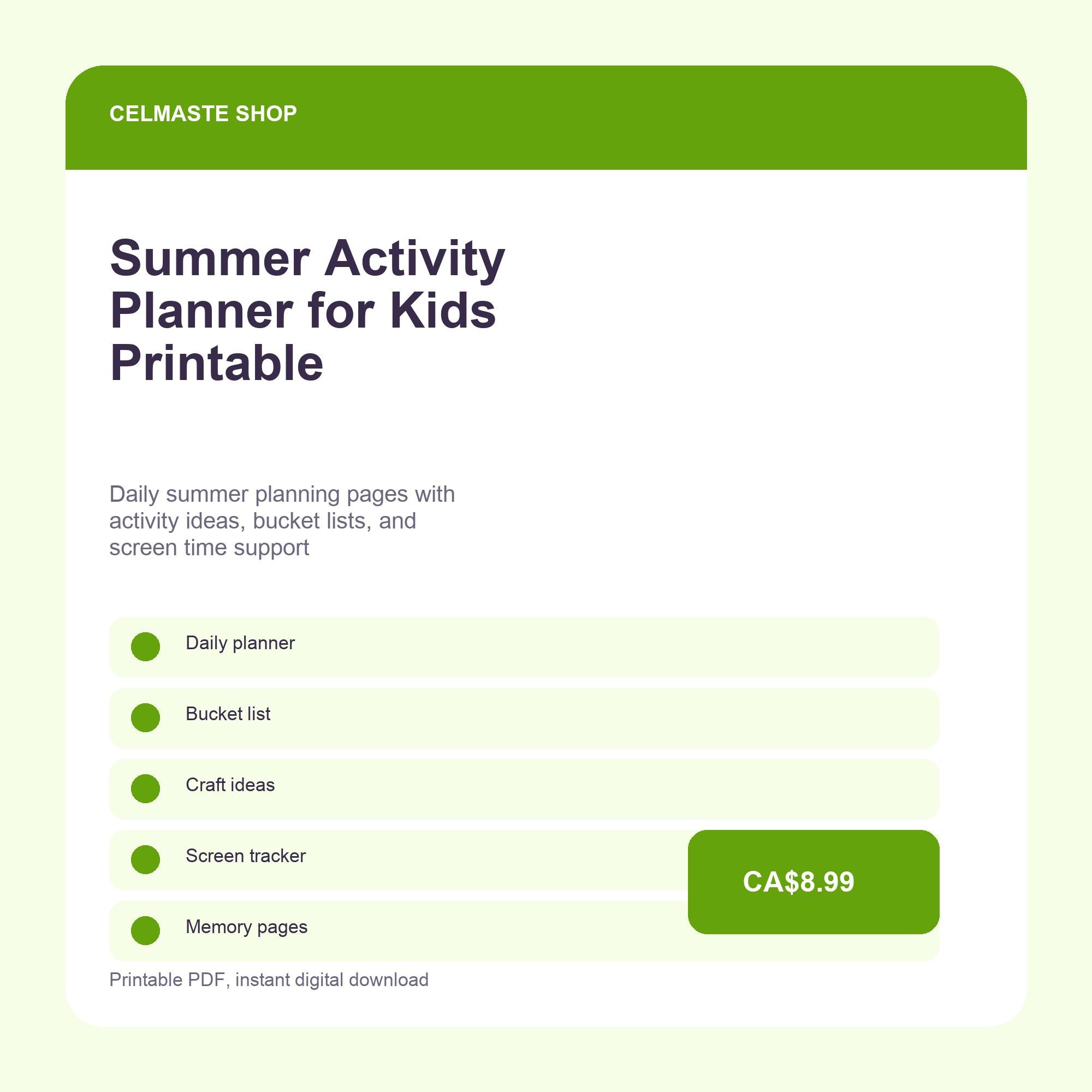 Summer Activity Planner for Kids Printable | Daily Activity Planner ...
