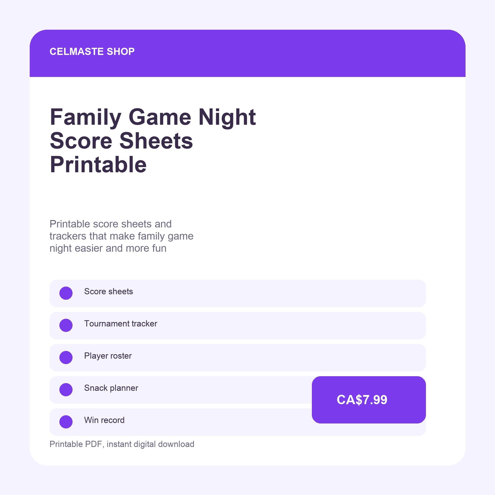 Family Game Night Score Sheets Printable | Scoreboard Bundle, Board ...