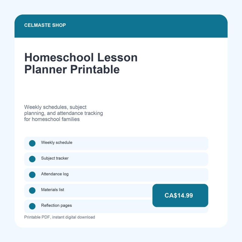 Homeschool Lesson Planner Printable | Weekly Schedule, Subject Tracker ...