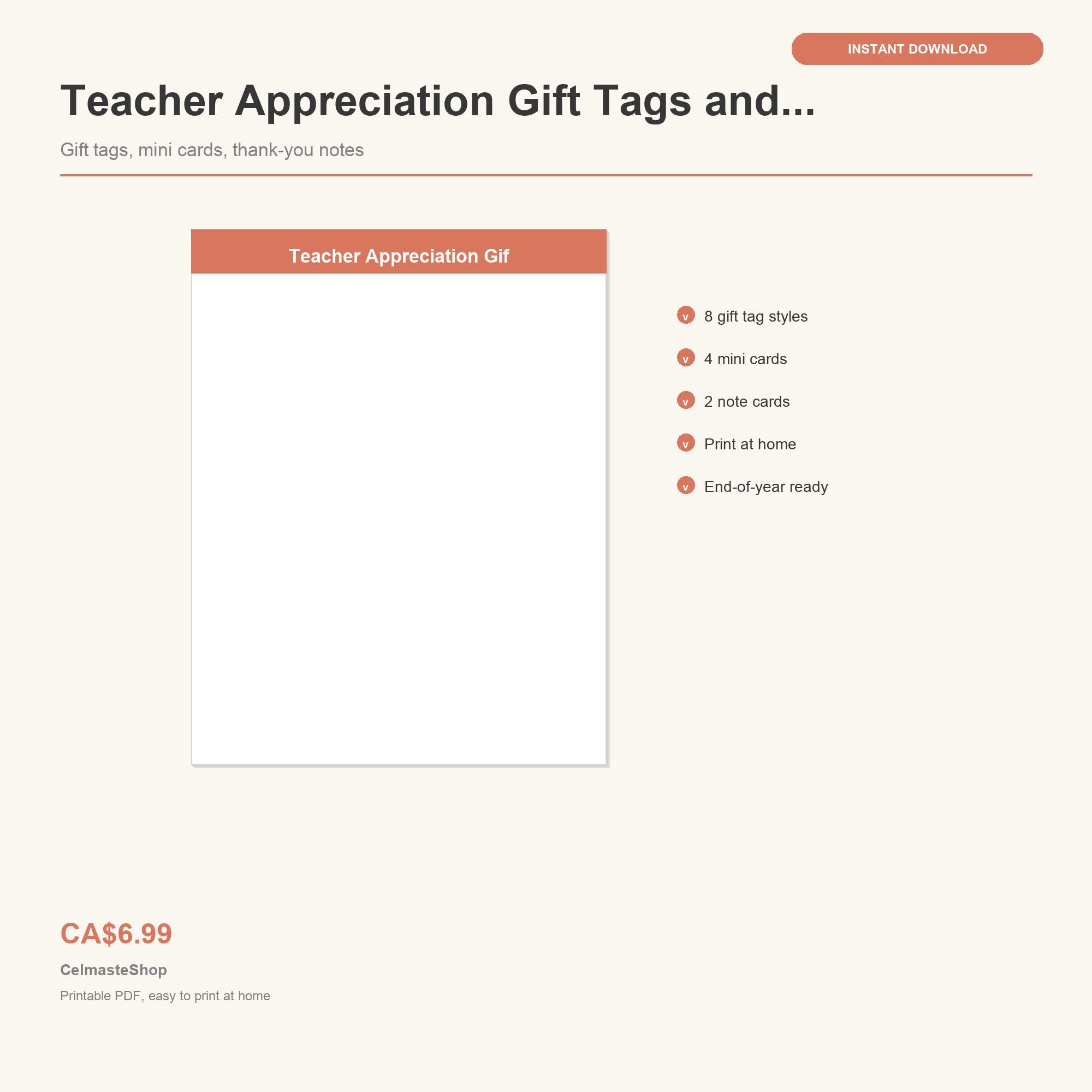 Teacher Appreciation Gift Tags and Cards Printable | End of Year Thank ...
