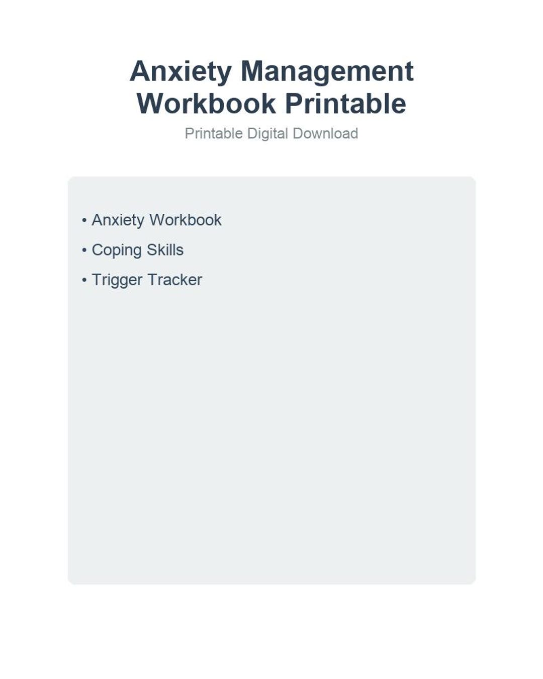 Anxiety Management Workbook Printable | Coping Skills, Trigger Tracker ...