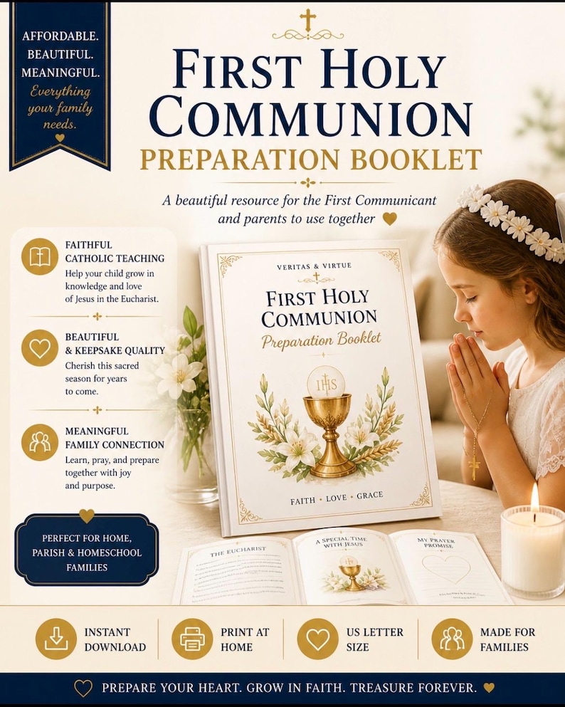 First Holy Communion Study Guide Keepsake Booklet, Catholic Eucharist ...