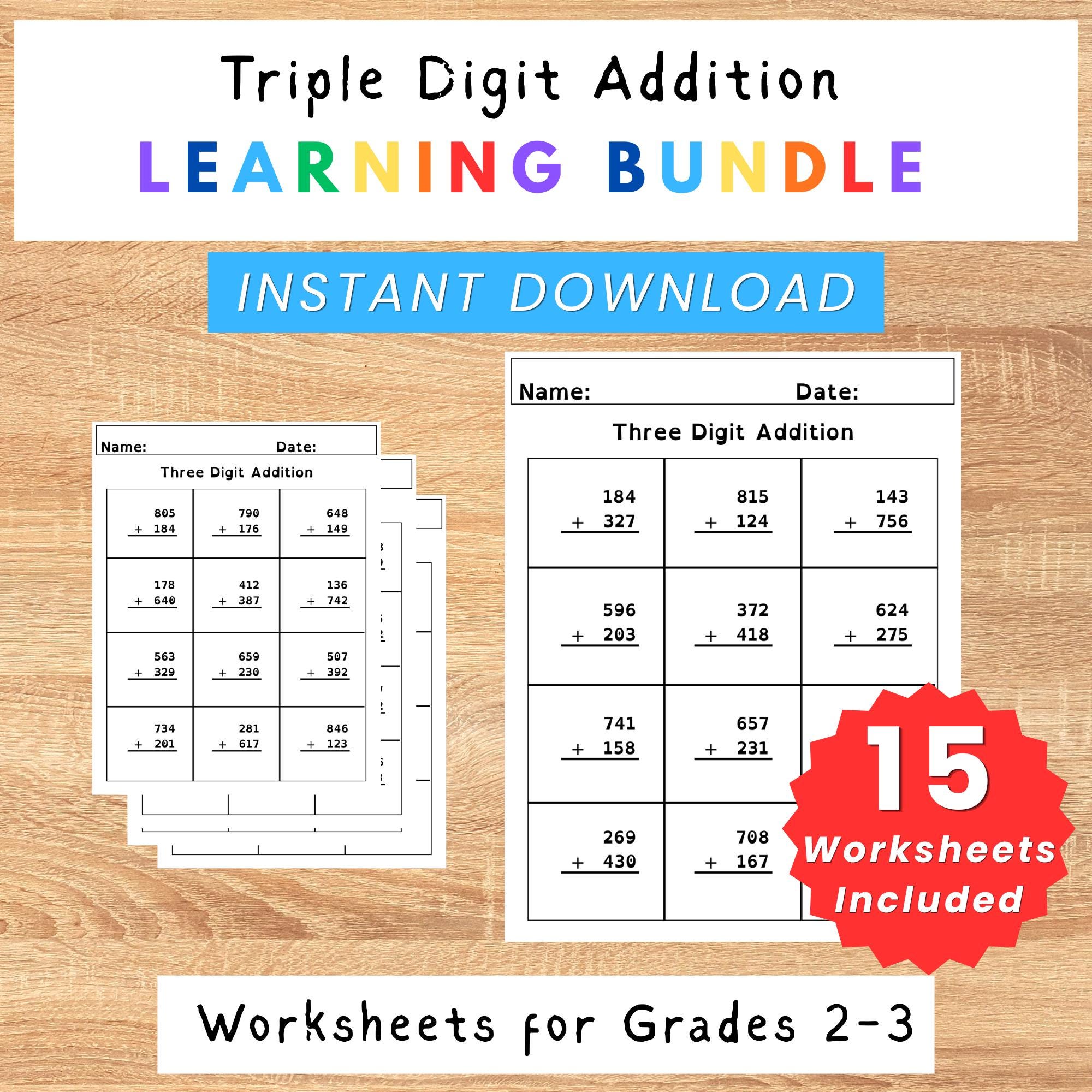 Triple Digit Addition Math Printable Worksheets, 15 Triple Digit ...