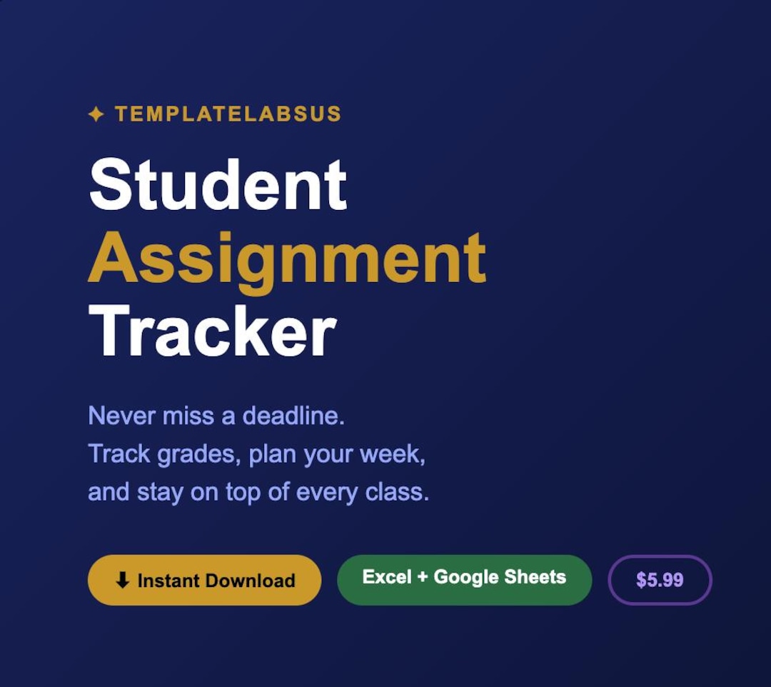 Student Assignment Tracker Excel Template | College Homework Planner ...