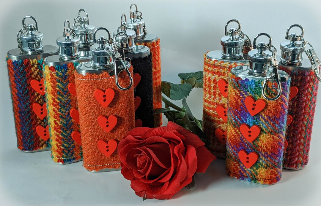 Mini Hipflask Keychain, Harris Tweed Covered. UK Seller. Ships ...