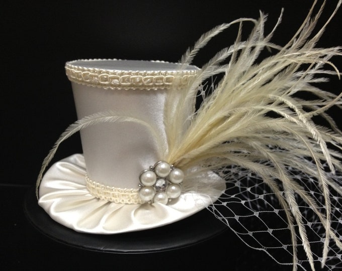Off White Ivory Mini Top Hat for Wedding, Bachelorette Party, Bridal ...