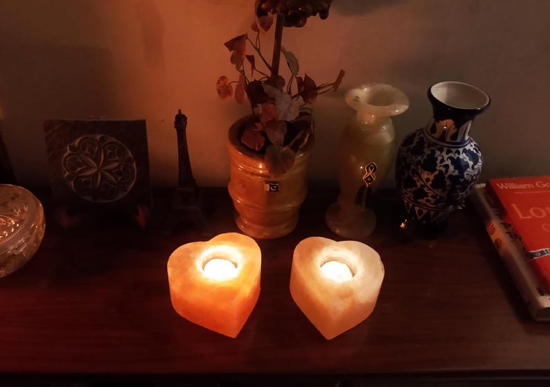 Hand Crafted Himalayan Salt Heart Candle Holders – A Wellness Crystal ...