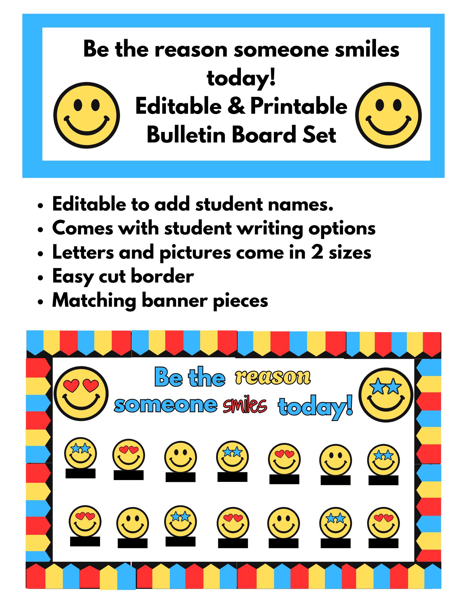 Editable Bulletin Board Template- Complete Set - Optional Writing ...