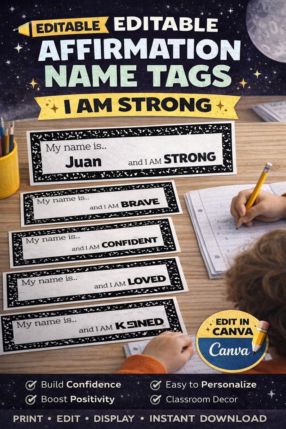 Editable Affirmation Name Tags | Classroom Desk Name Plates (instant ...