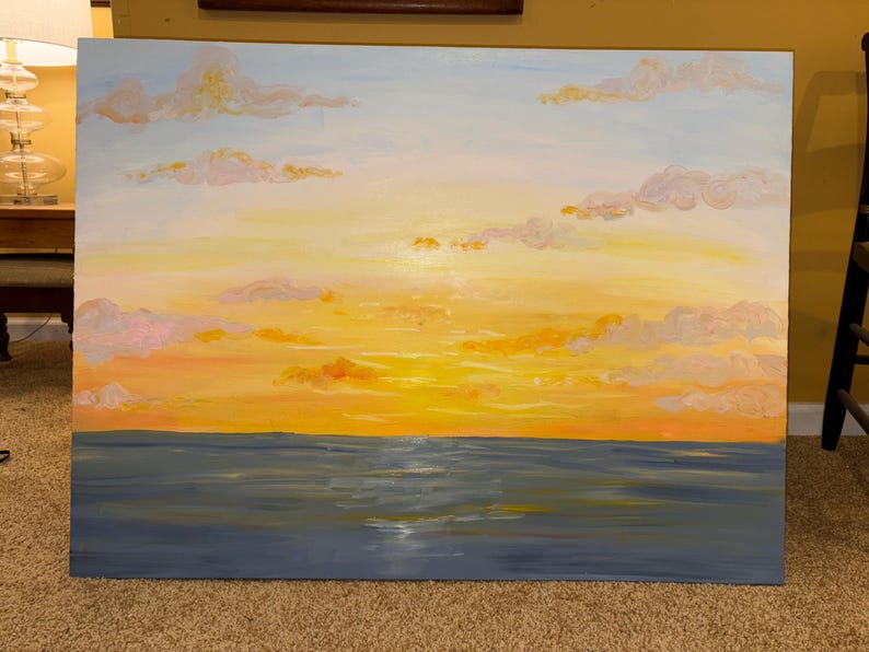 Large Ocean Sunset Oil Painting, Large Coastal Wall Art - Etsy