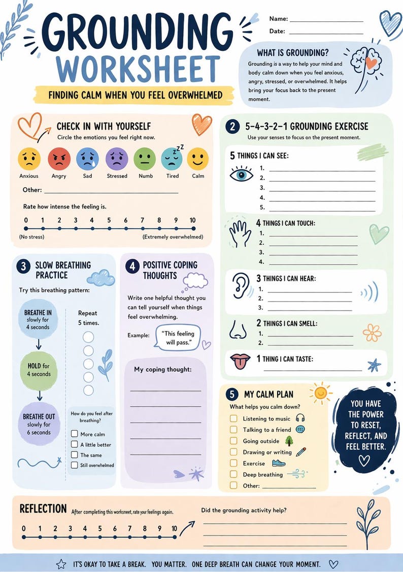 Grounding Worksheet for Teens | Anxiety Coping Skills, Mindfulness ...