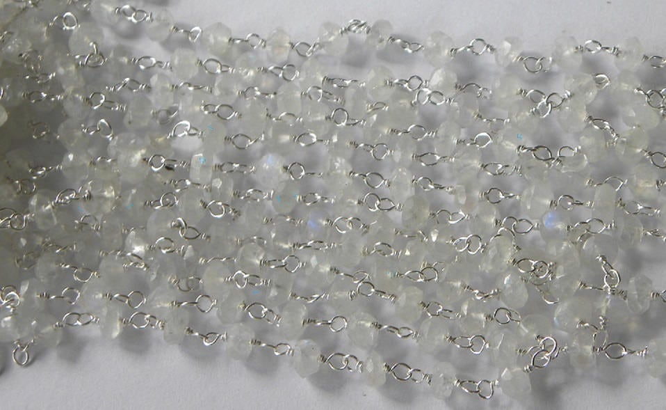 Moonstone Chain 9 to 18 Inch Sterling Silver Wire Strand 3.5mm | Etsy