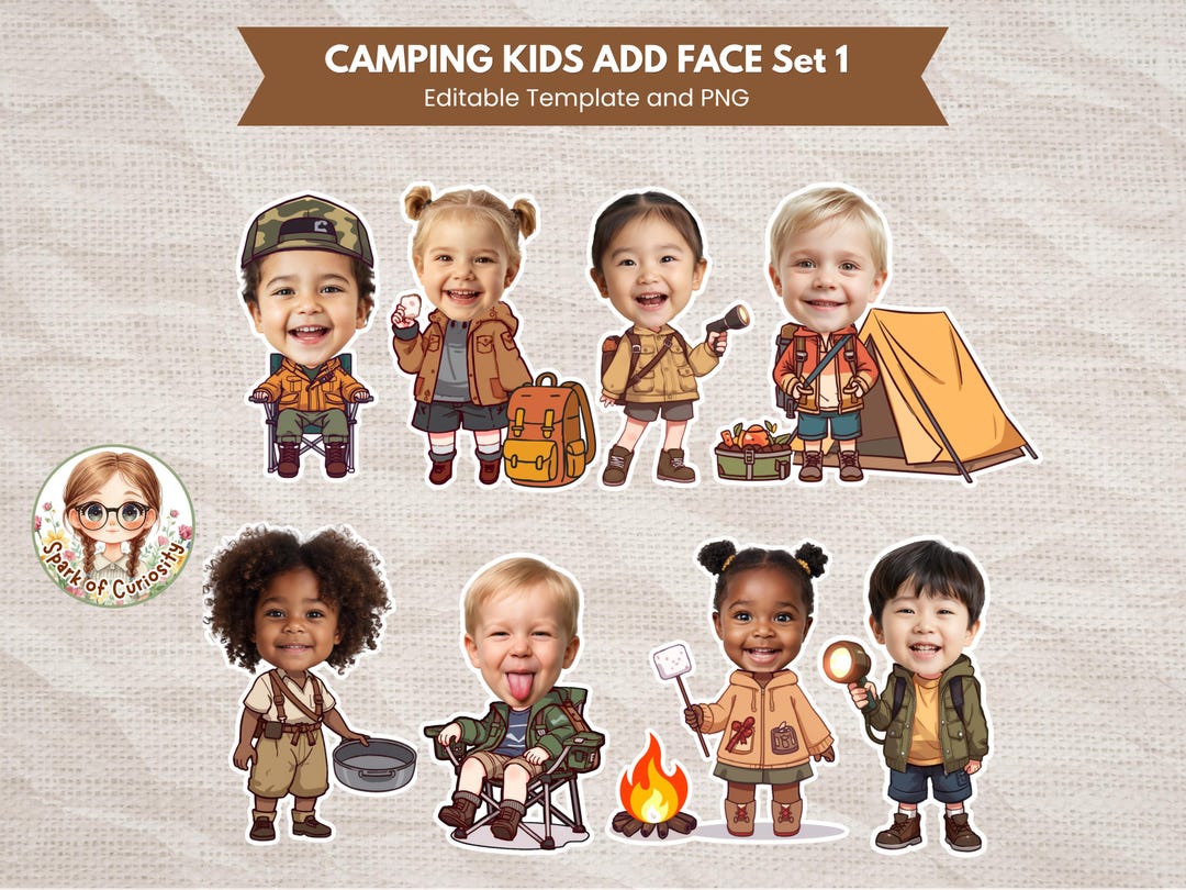 Camping Kids Add Face Custom Camping Clipart Template Outdoor Party Add ...