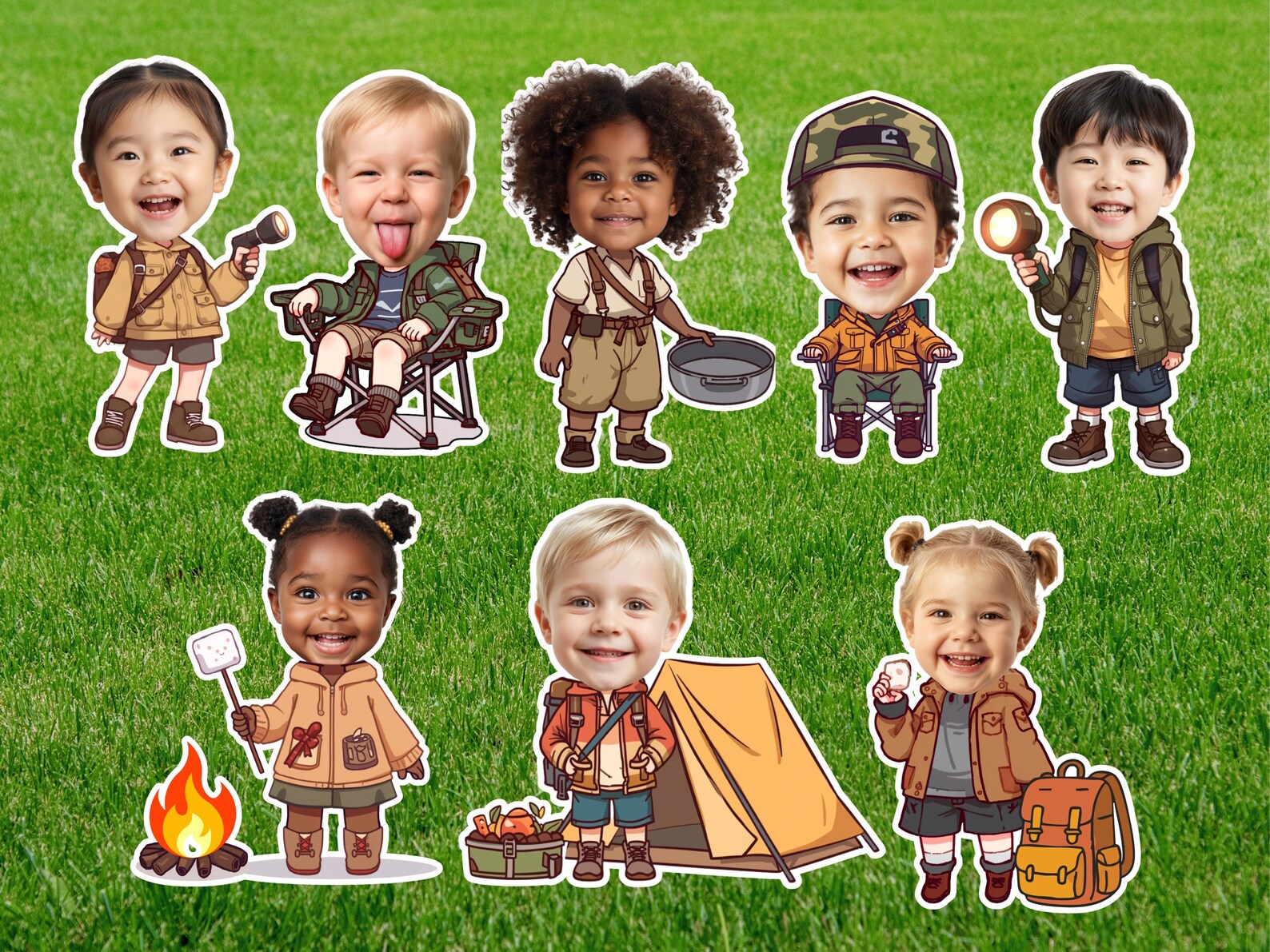 Camping Kids Add Face Custom Camping Clipart Template Outdoor Party Add ...