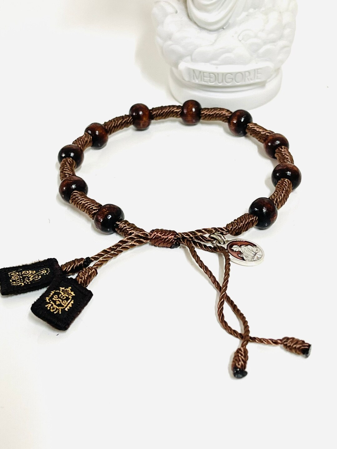 Padre Pío Capuchin Brown Wood Adjustable Men's Rosary Bracelet - Etsy
