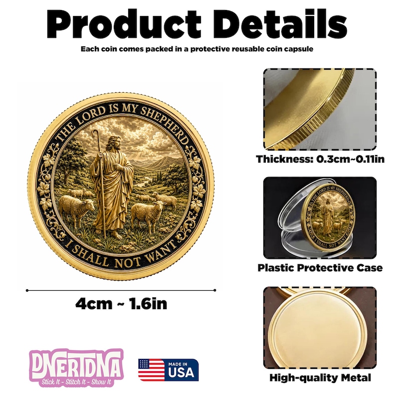 The Lord is My Shepherd Challenge Coin, Psalm 23 Christian Collectible ...