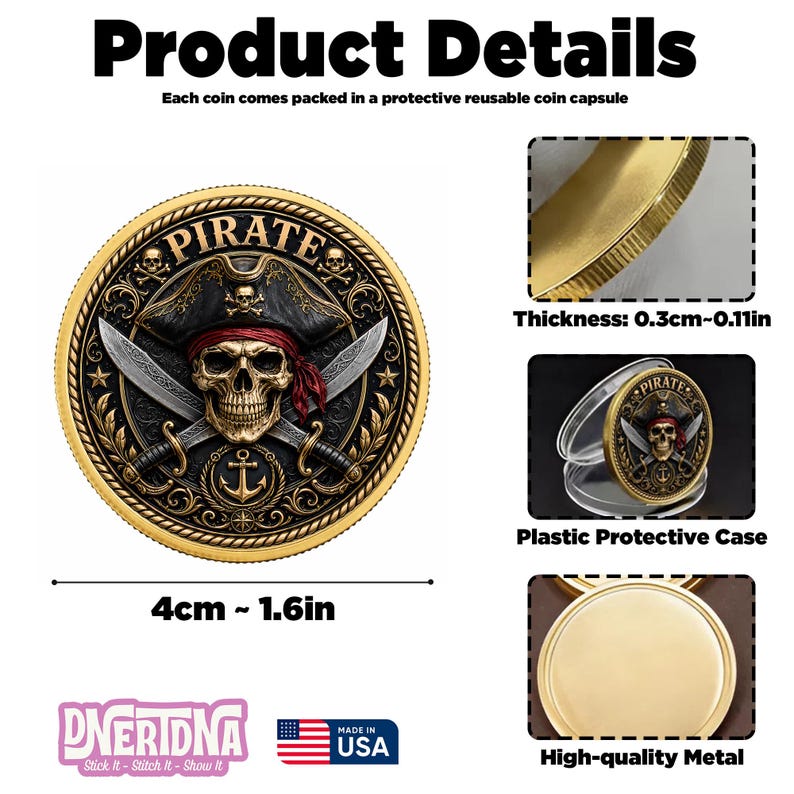Pirate Skull Challenge Coin, Treasure Map Collectible Metal Coin ...