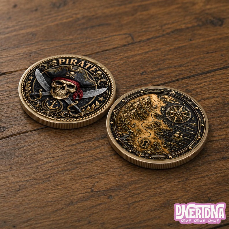 Pirate Skull Challenge Coin, Treasure Map Collectible Metal Coin ...