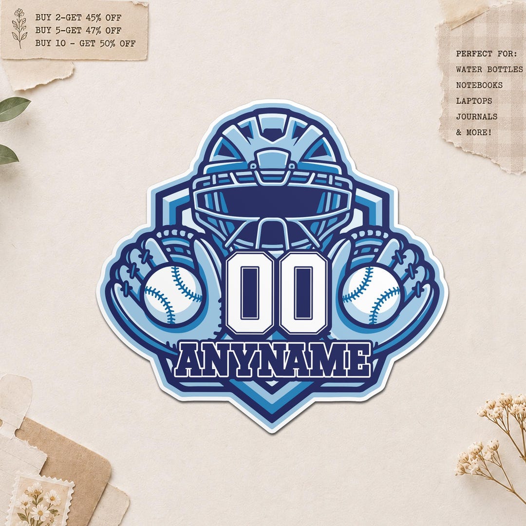 Custom Baseball Player Name Sticker, Personalized Baseball Catcher ...