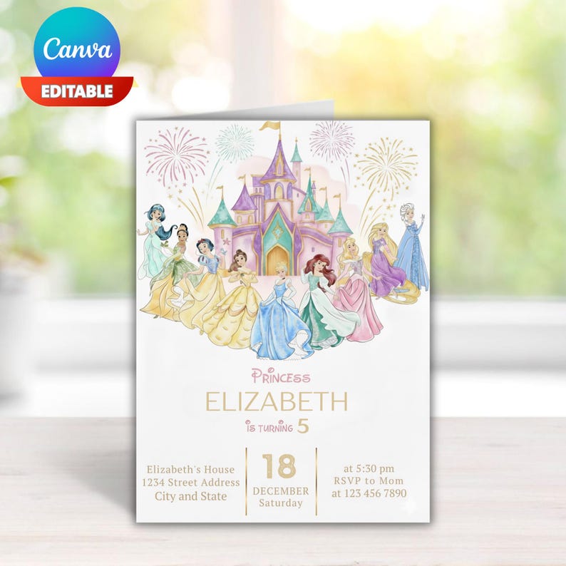 Watercolor Princess Birthday Invitation, Editable Girls Party Invite ...