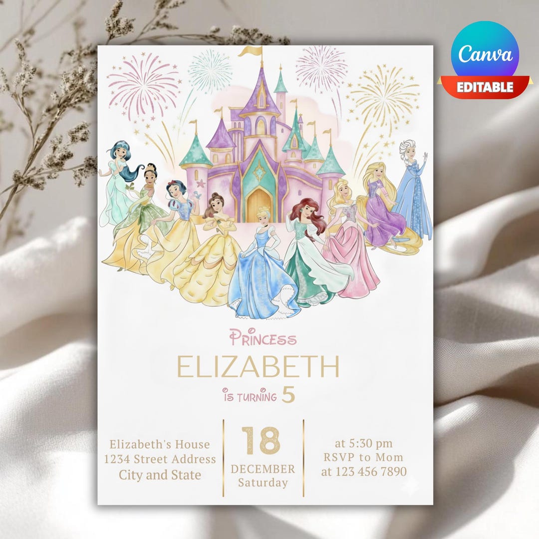 Watercolor Princess Birthday Invitation, Editable Girls Party Invite ...