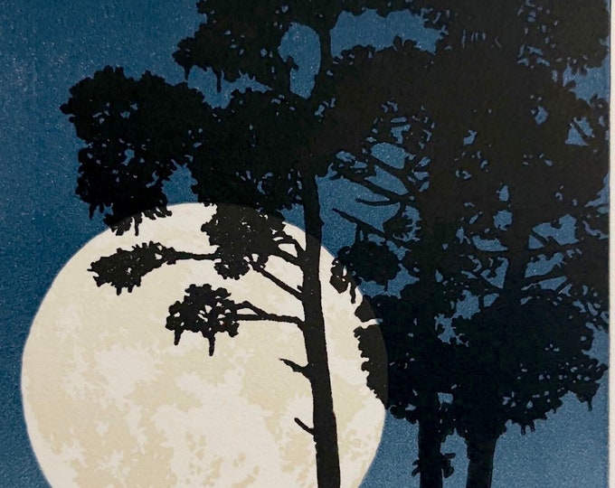 RADIATA MOON, a Multi-block Linocut Relief Print,deep Blue Night Sky ...