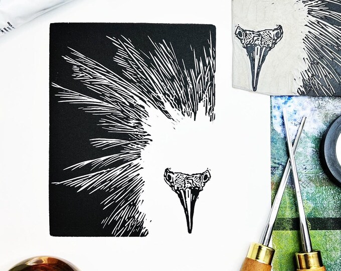 SNOWY EGRET With Breeding Plummage Linocut Relief Print, Inktober 2021 ...