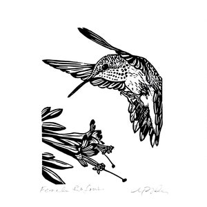 FEMALE RUFOUS Hummingbird, Linocut Relief Print, Inktober 2021, Native ...