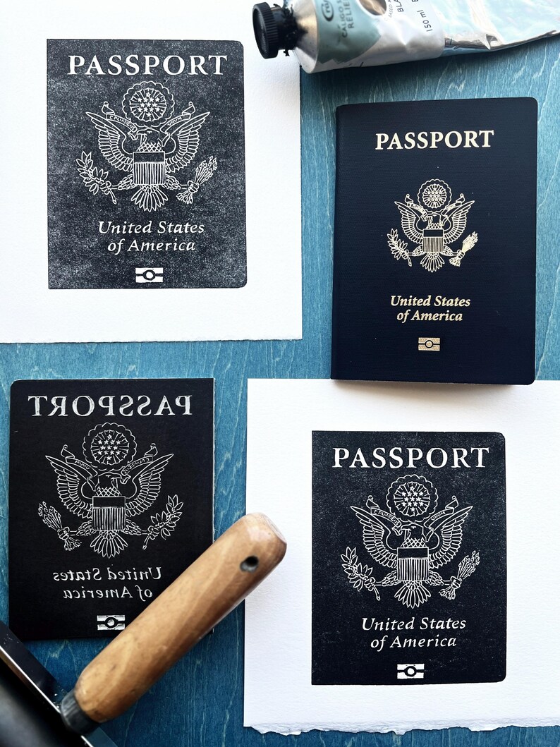 PASSPORT, Travel, Linocut Relief Print, Inktober 2024, Not Real, Carved ...
