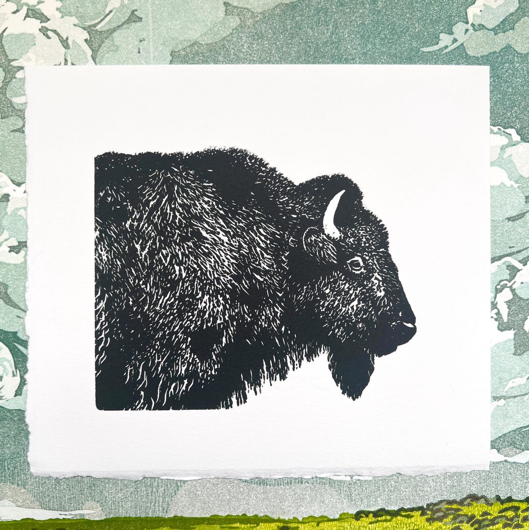 ROAM, Buffalo Bison, Linocut Relief Print, Inktober 2024, American West ...