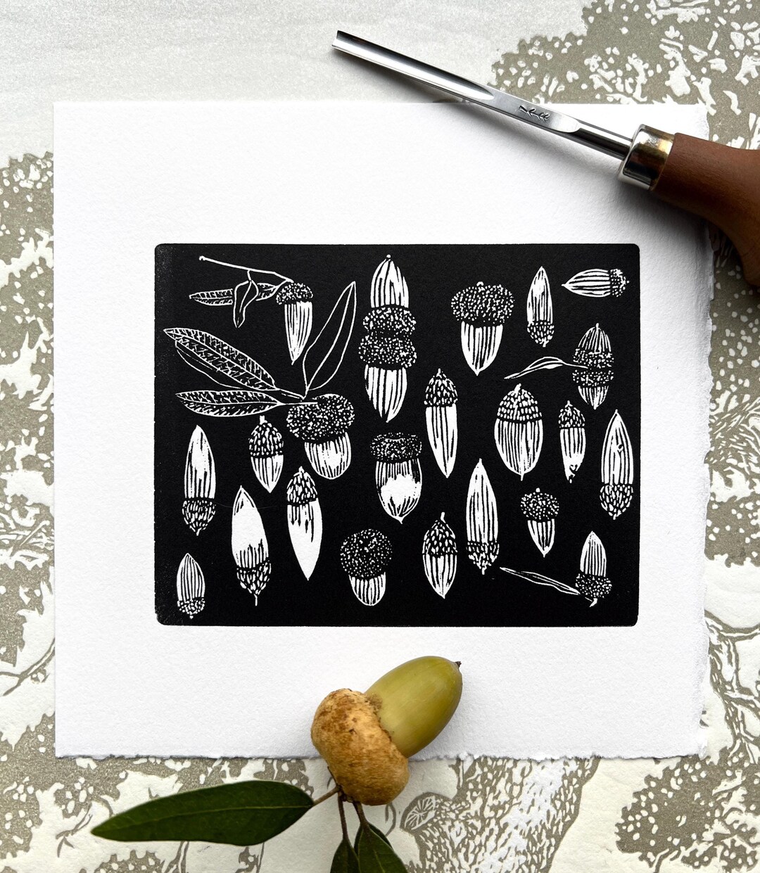 JUMBO, Acorn Harvest, Linocut Relief Print, Inktober 2024, Mast Year ...