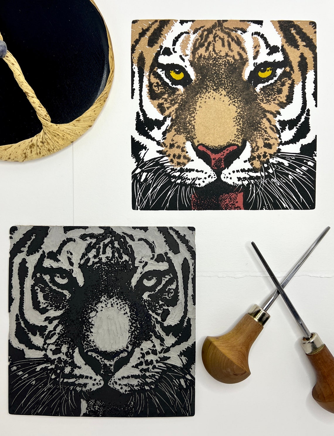 Golden TIGER, Original Fine Art Linocut Relief Print Hand-carved ...